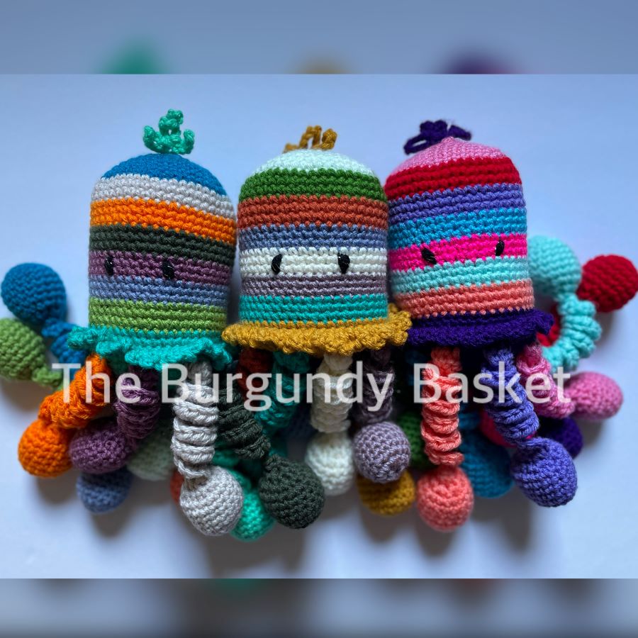 Crochet Octopus Rattle Toy - The Burgundy Basket